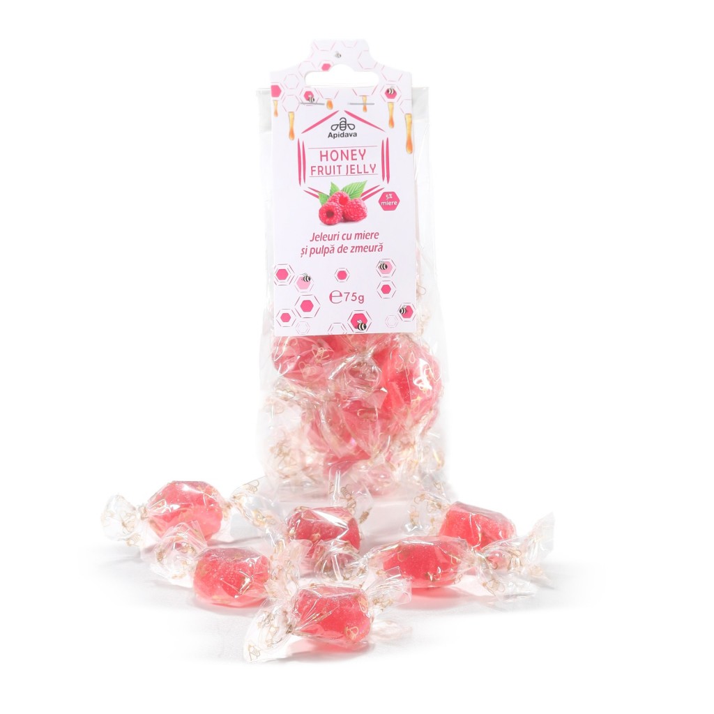 Jeleuri cu Miere si pulpă de Zmeura 75g | Apidava